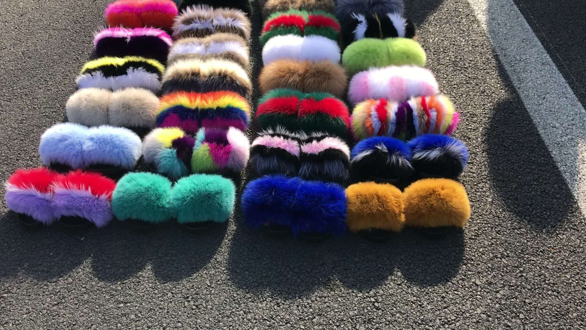 Handmade Big Plush Full Mink Fur Women Slippers With Custom Logo - Buy ...