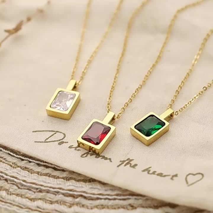Ins Hot Design Simple Square Gemstone Pendant Stainless Steel Jewelry ...