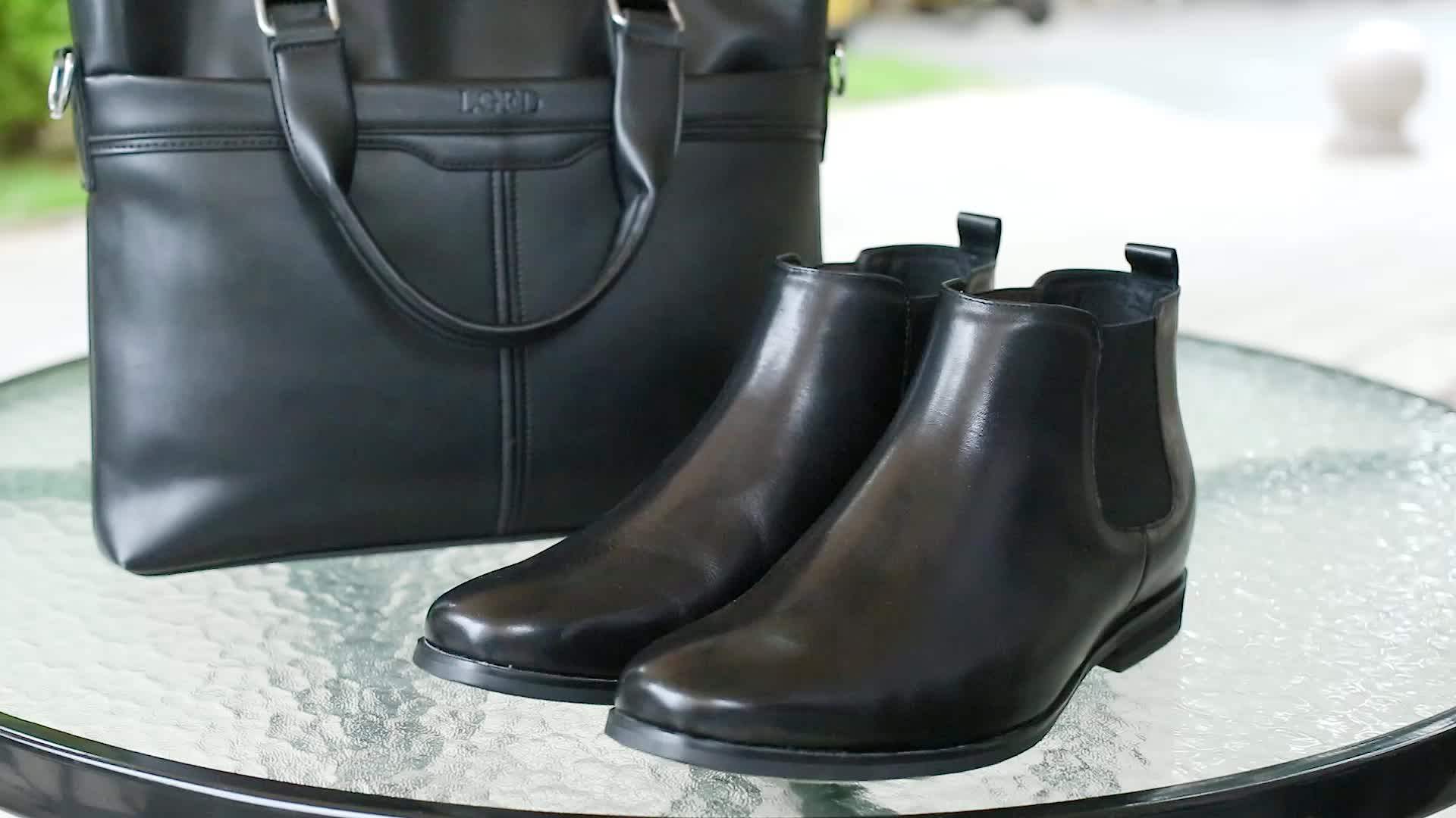 Fancy Elegant Casual Genuine Cow Leather Black Ankle Height Increasing ...