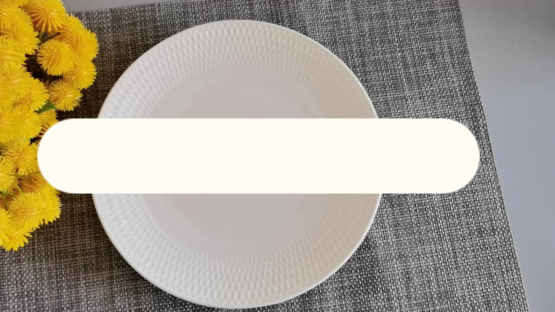 Ceramic White Embossed Bone White Fine Porcelain Round Dinnerware Set ...