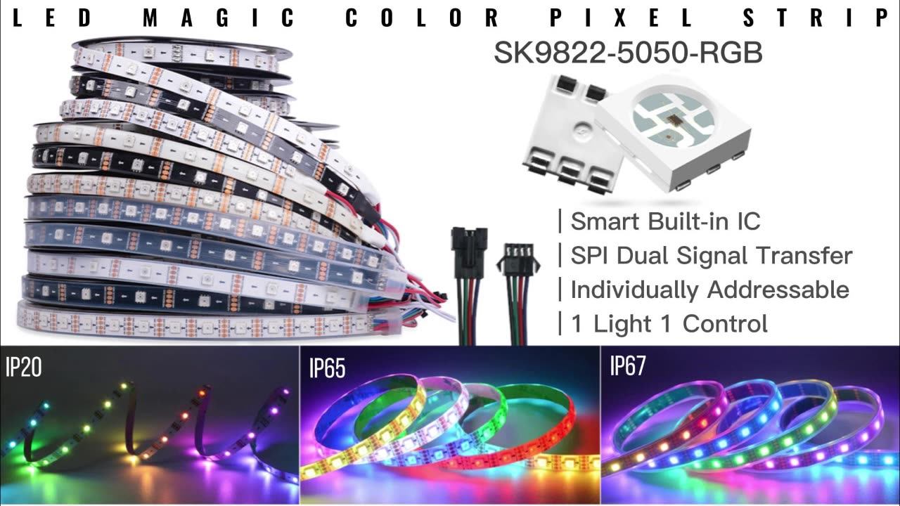 5m Clk Dat Double Spi 30 60 144 Leds/m Sk9822 Digital Led Strips Jst 4p ...