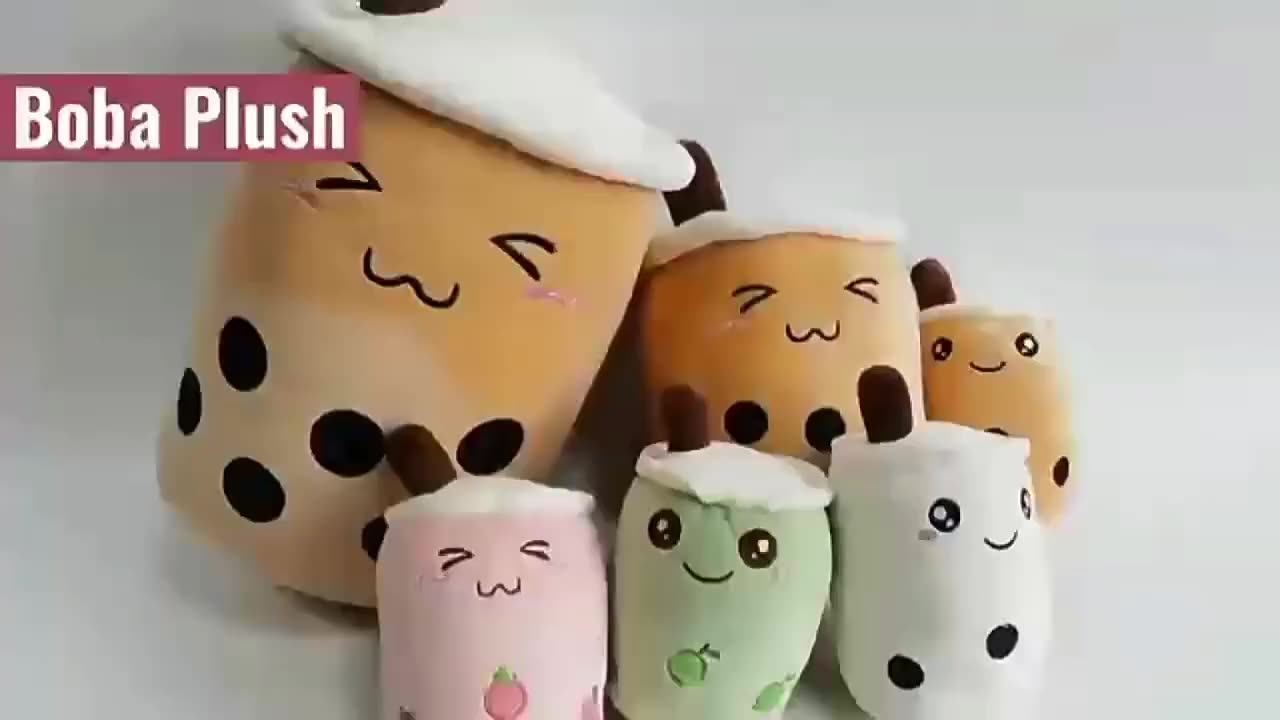 Multi Colors Soft Squishy Anime Plush Reversible Boba Plushie Stuffed ...