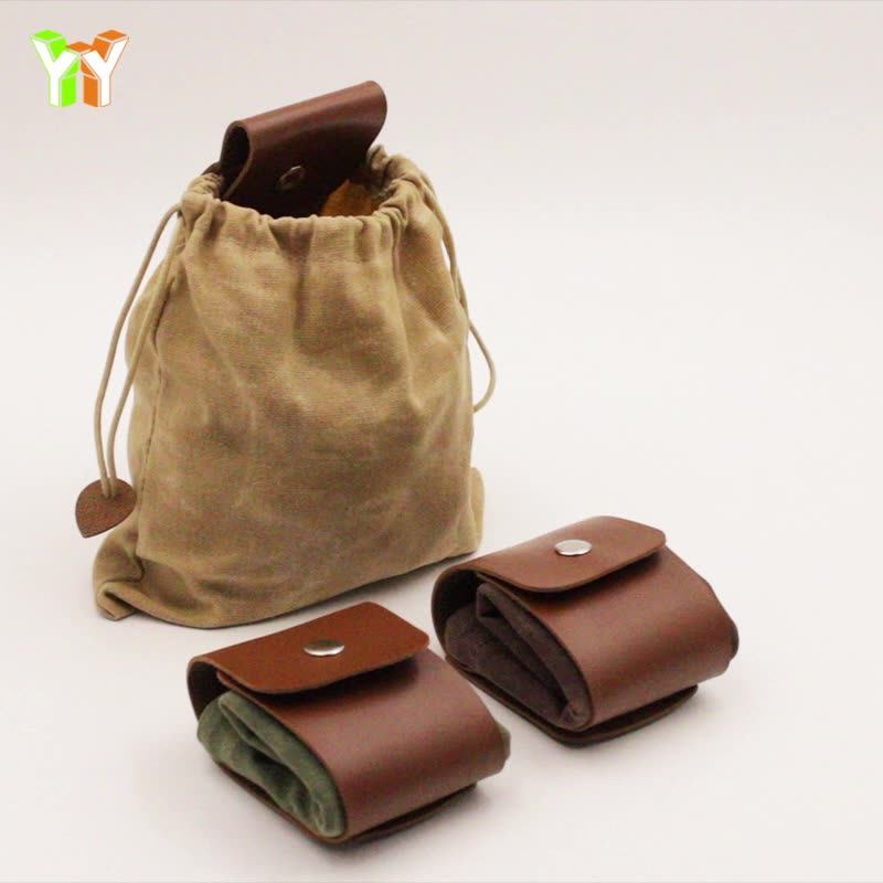 Outdoor Waxed Canvas Foraging Storage Pouch Tool Bag Genuine Leather ...