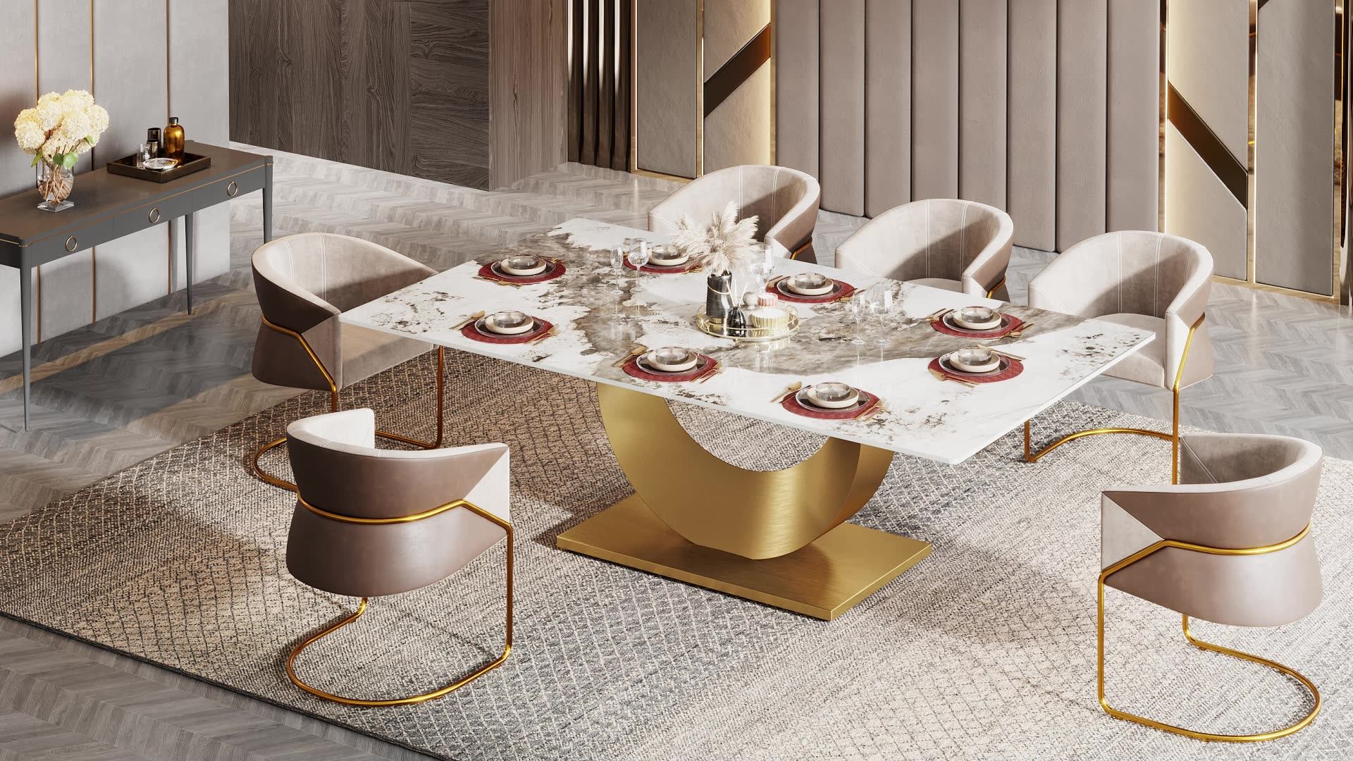 Modern 2m Long High-end Rectangular 10 Seaters Marble Dining Table With ...