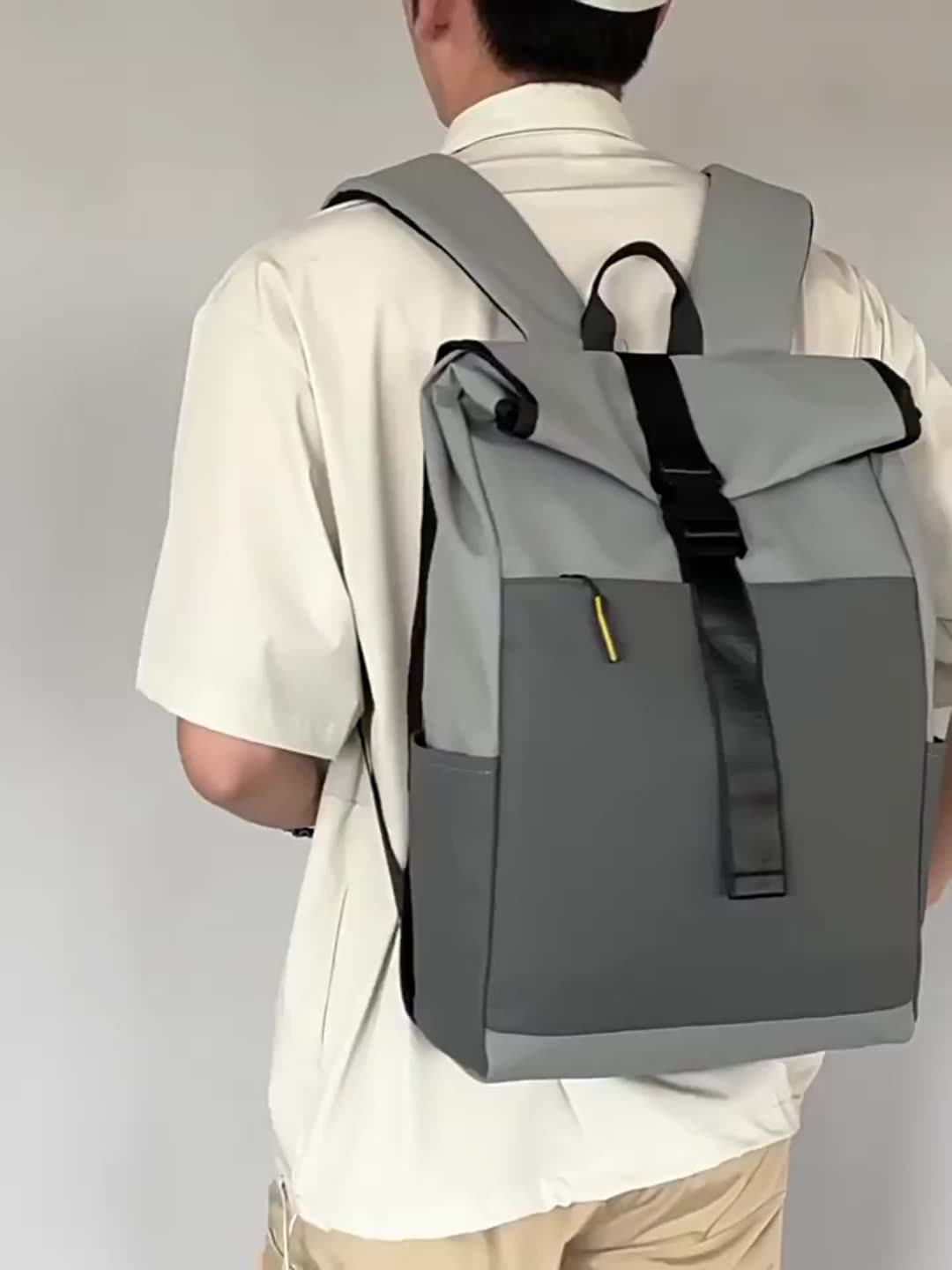 Custom Nylon Roll Backpack Vintage Portable Youth Hiking School Bag ...