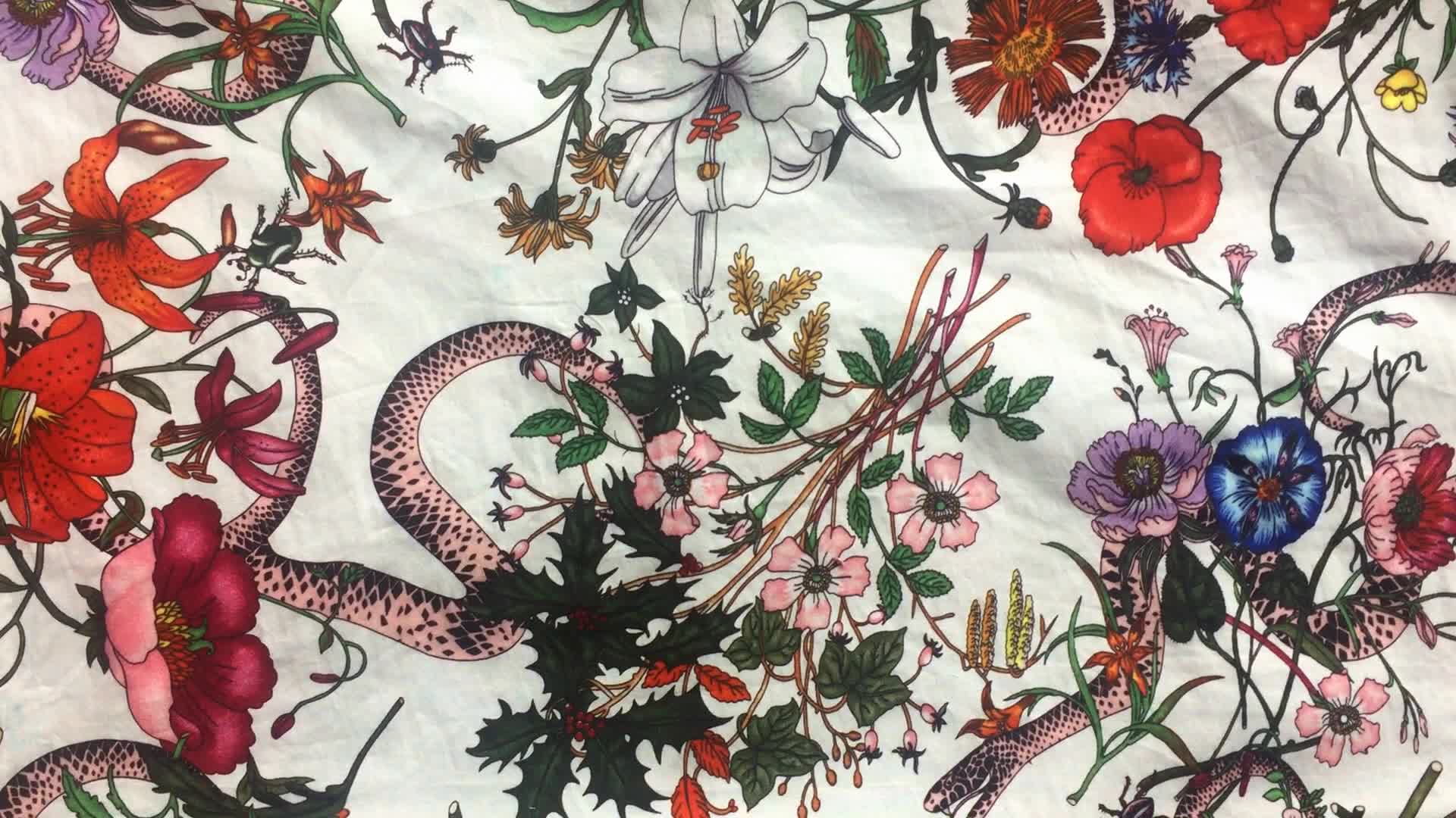 Spandex Stretch Cotton Snake And Flower Printed Fabric For Garment ...