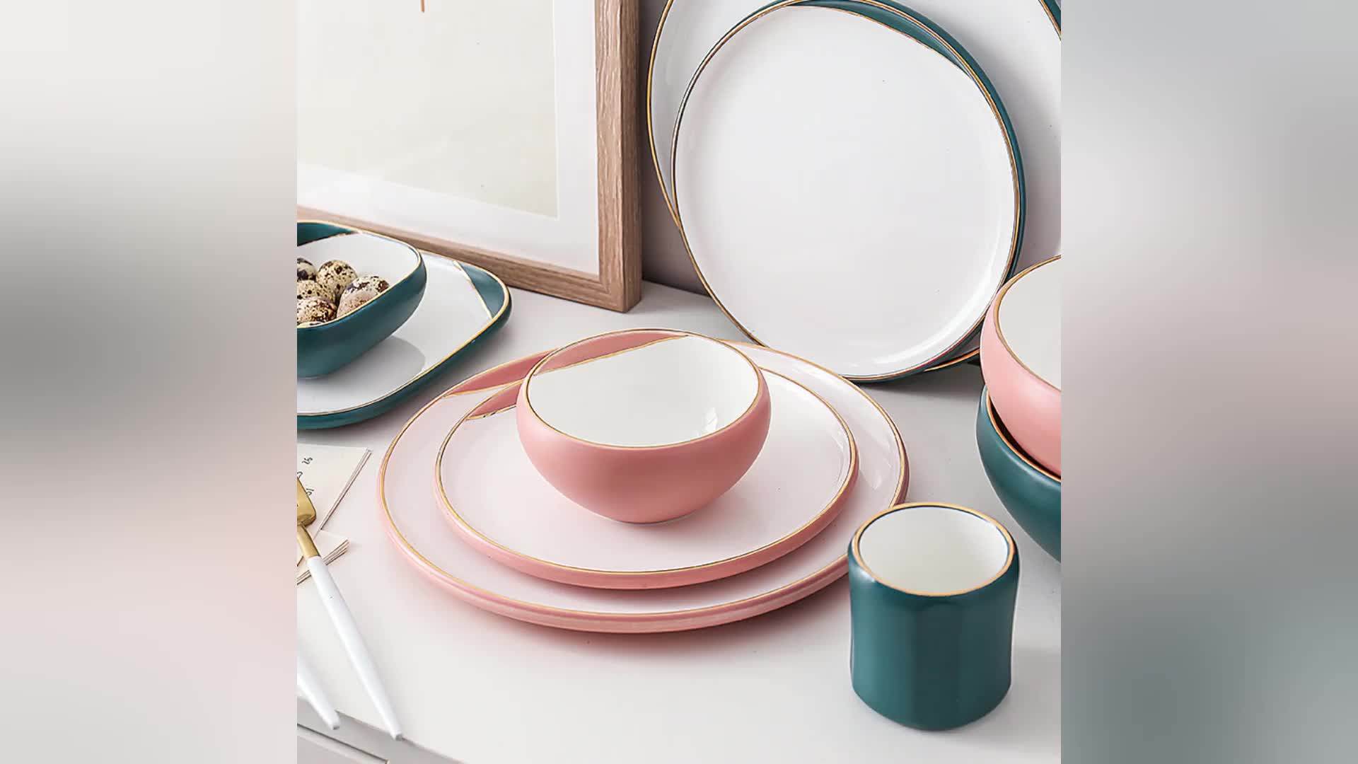 Nordic Luxury Pink Porcelain Dinner Set Dinner Plate Sets Saucer Plate ...