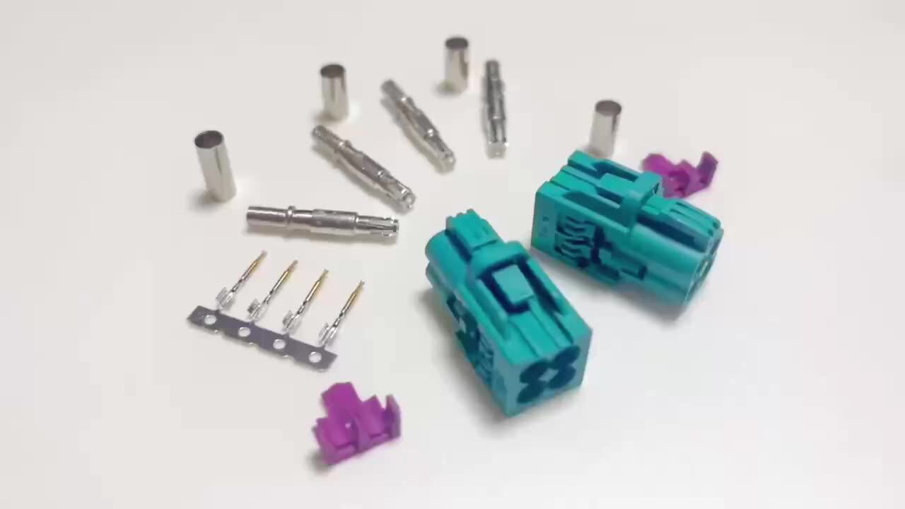 车载四合一MINI FAKRA连接器公头，罗森伯格版HFM四合一线束组件-阿里巴巴