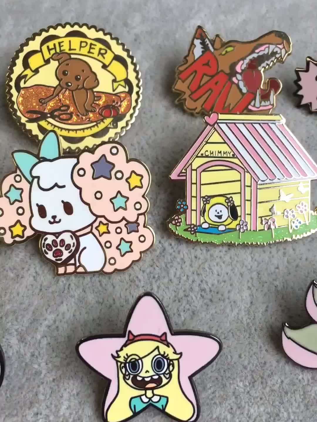 Customized Gold Metal Hard Cartoon Lapel Enamel Pins With Red Glitter ...