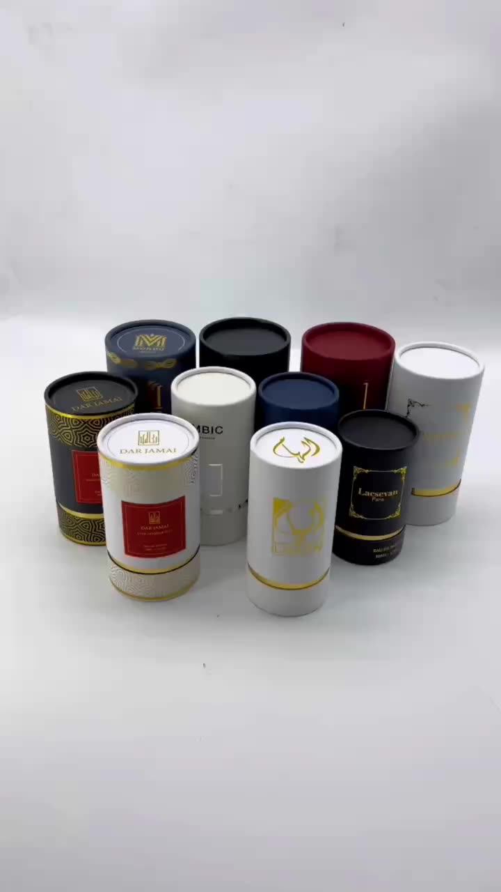 Beautiful Black Cylinder Packaging Paper Tube Boxes Gold Foil And ...