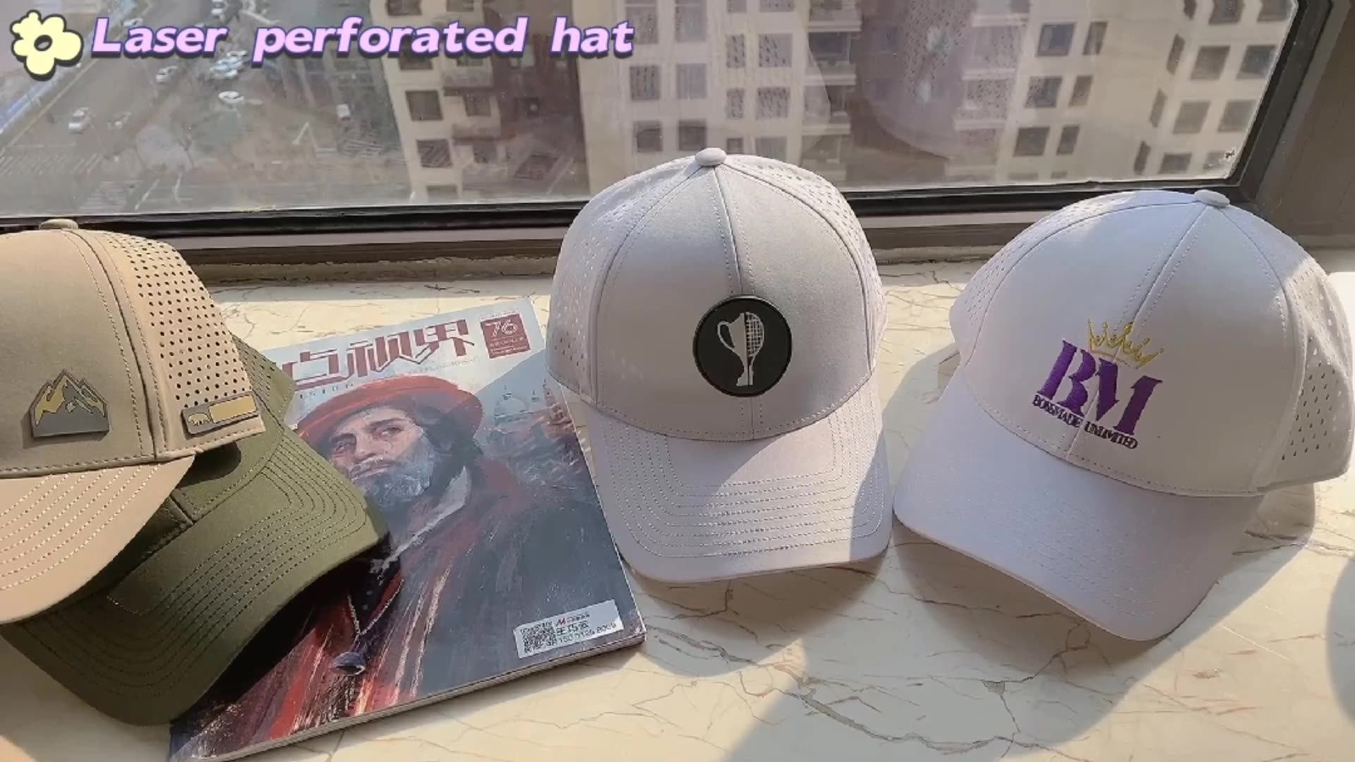 Waterproof Laser Cut Hole Perforated Hat 6 Panel Grey Curved Bill Golf ...