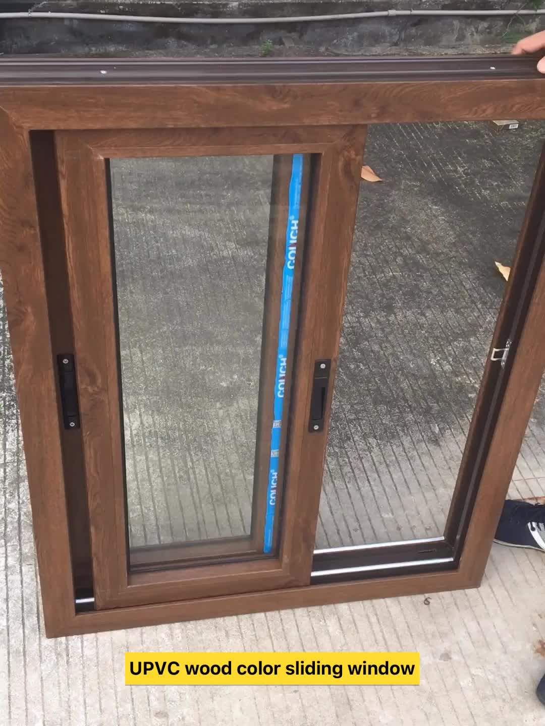 China Manufacturer Pvc Balcony Sliding Wood Grain Effect Color Window ...