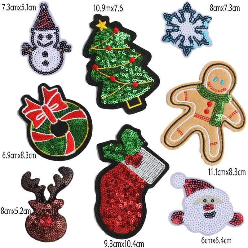 Sequins Santa Christmas Tree Embroidery Iron On Patches Sock Patch Clothes Appliques Bag ...