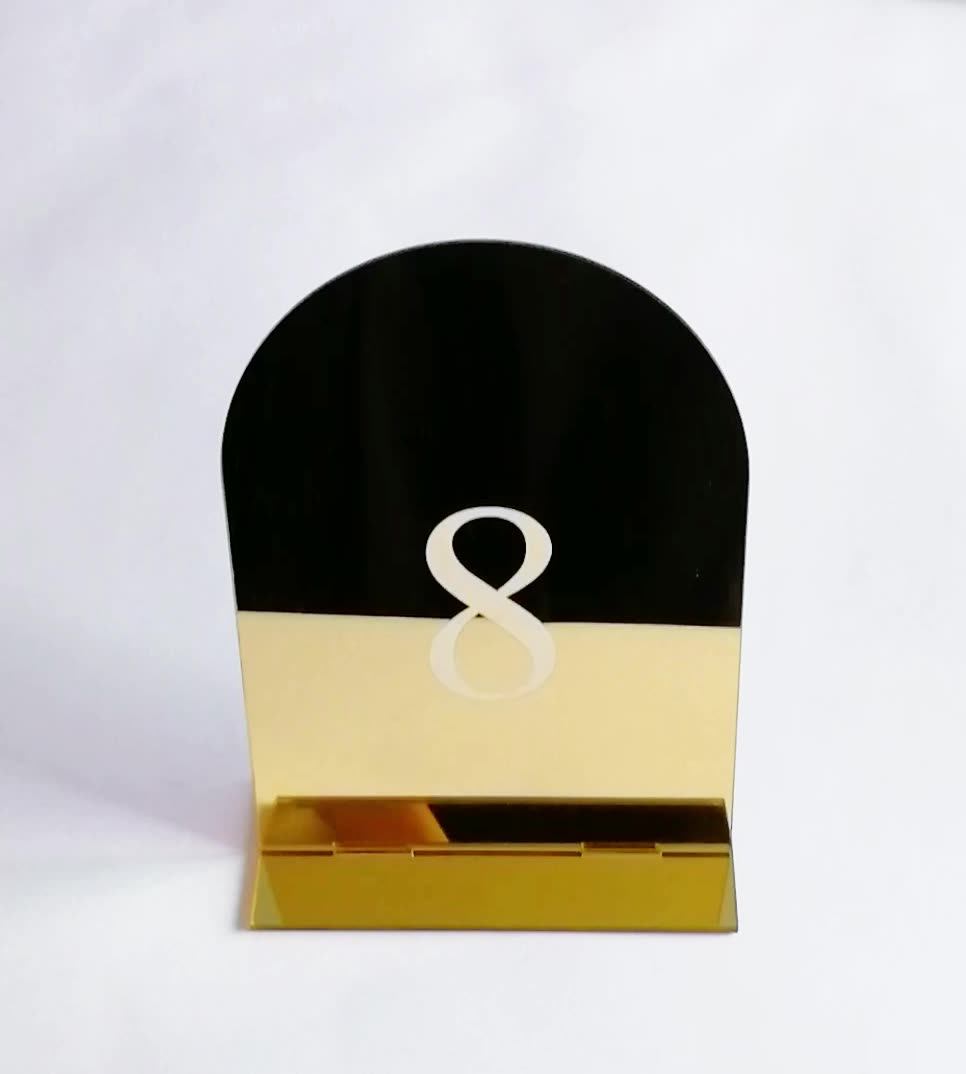 Custom Luxury Laser Cut Gold Mirror Acrylic Table Number Plate Card ...