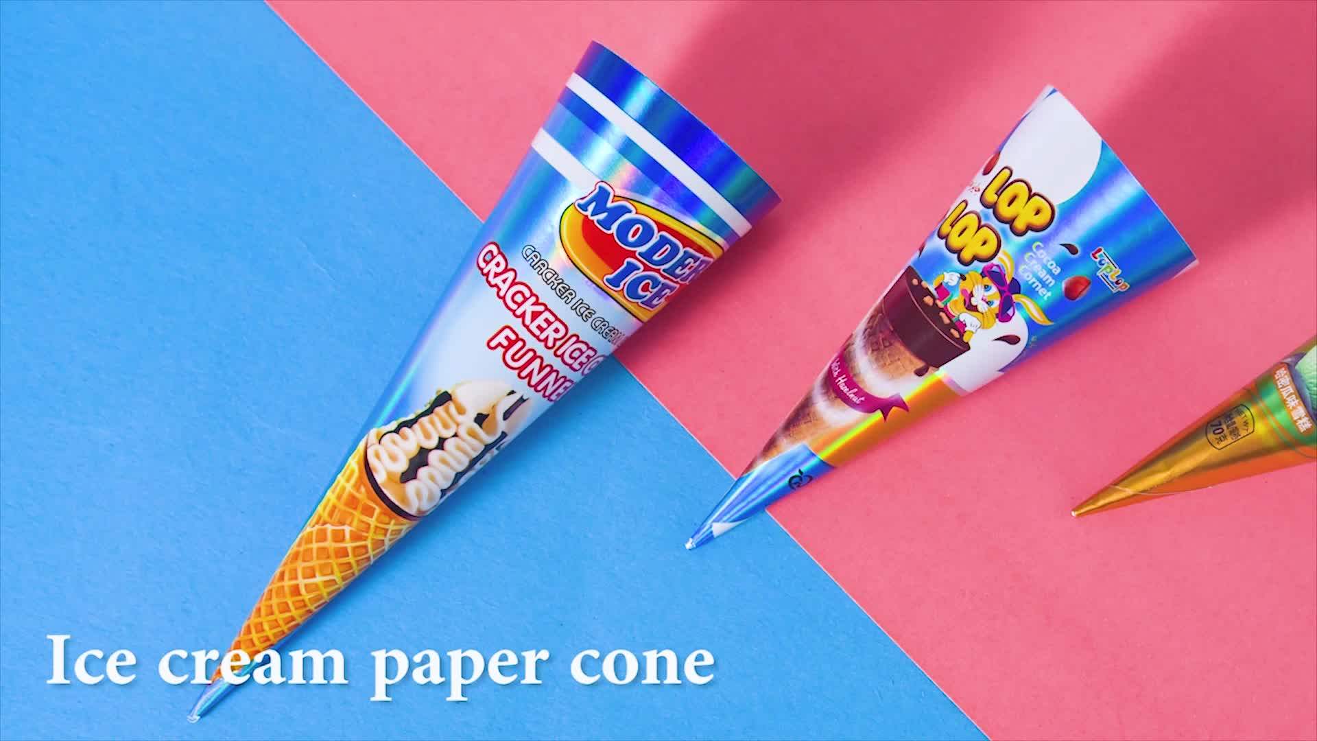 Moistureproof Food Grade Custom Printed Ice Cream Paper Cone With Lids ...