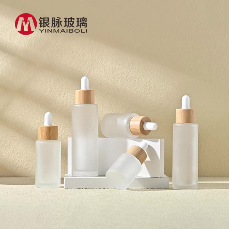 Luxury 20ml 30ml 40ml 50ml 60ml 80ml 100ml Frosted Glass Serum Dropper Bottle With Bamboo Cap ...