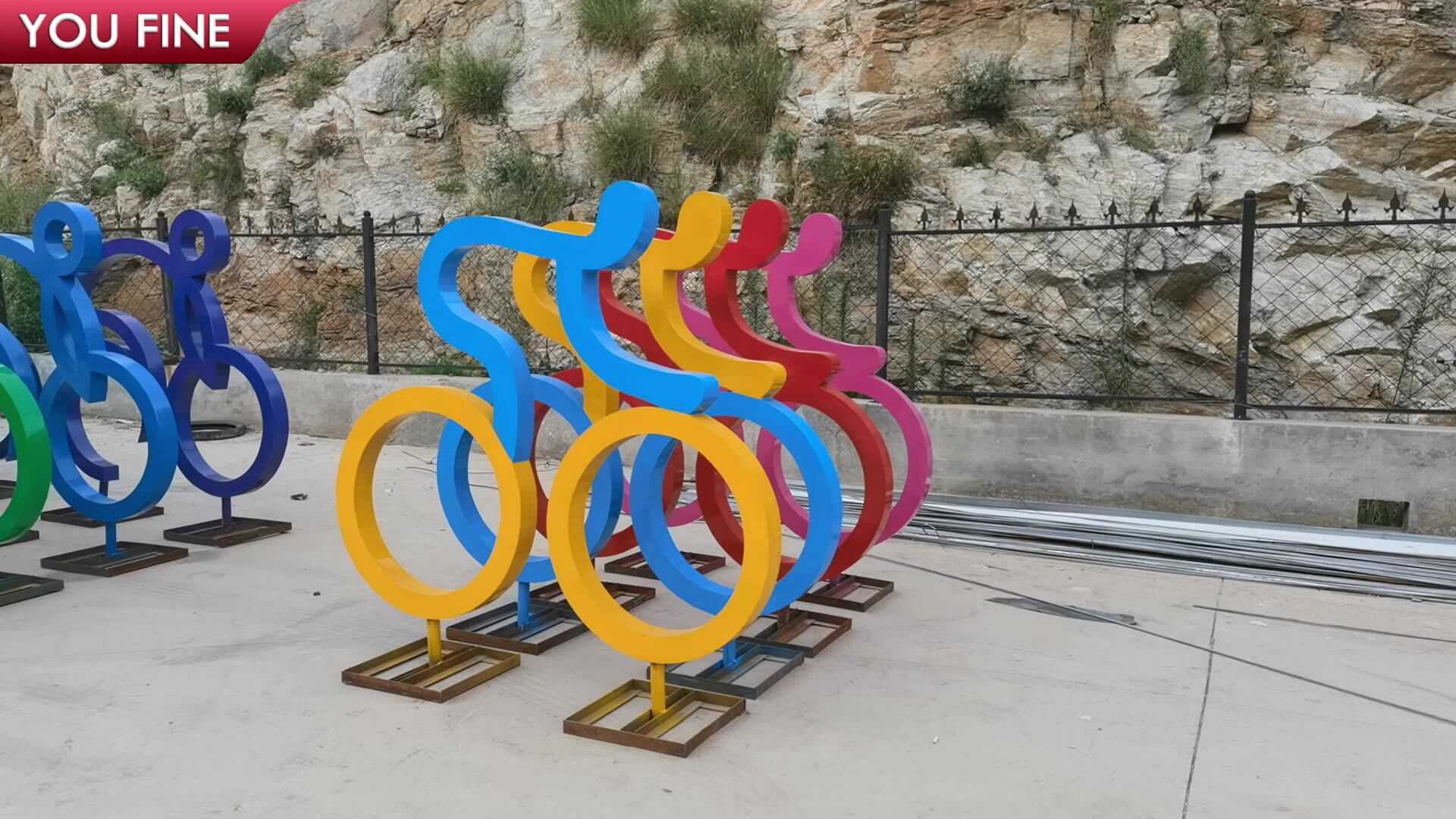 Abstract Art Outdoor Garden Metal Riding Bike Statue Stainless Steel ...