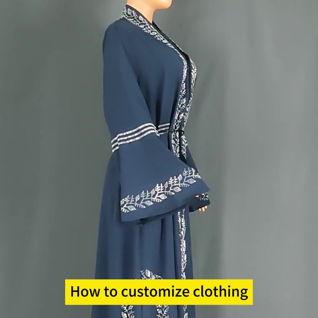 Modest Elegant Front Open Muslim Kimono Abaya Western Style Long Sleeve ...