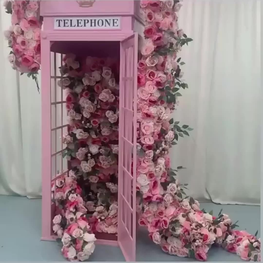 Art Installation British Telephone Booth Antique Pink Floral Telephone ...