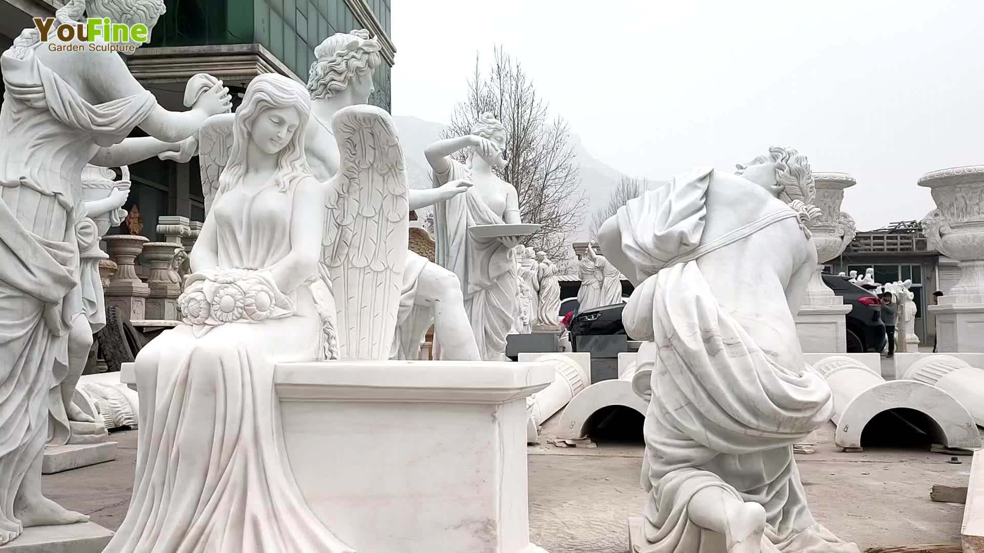 Beautiful White Marble Angel Headstone Memorial Bench Tombstone - Buy ...