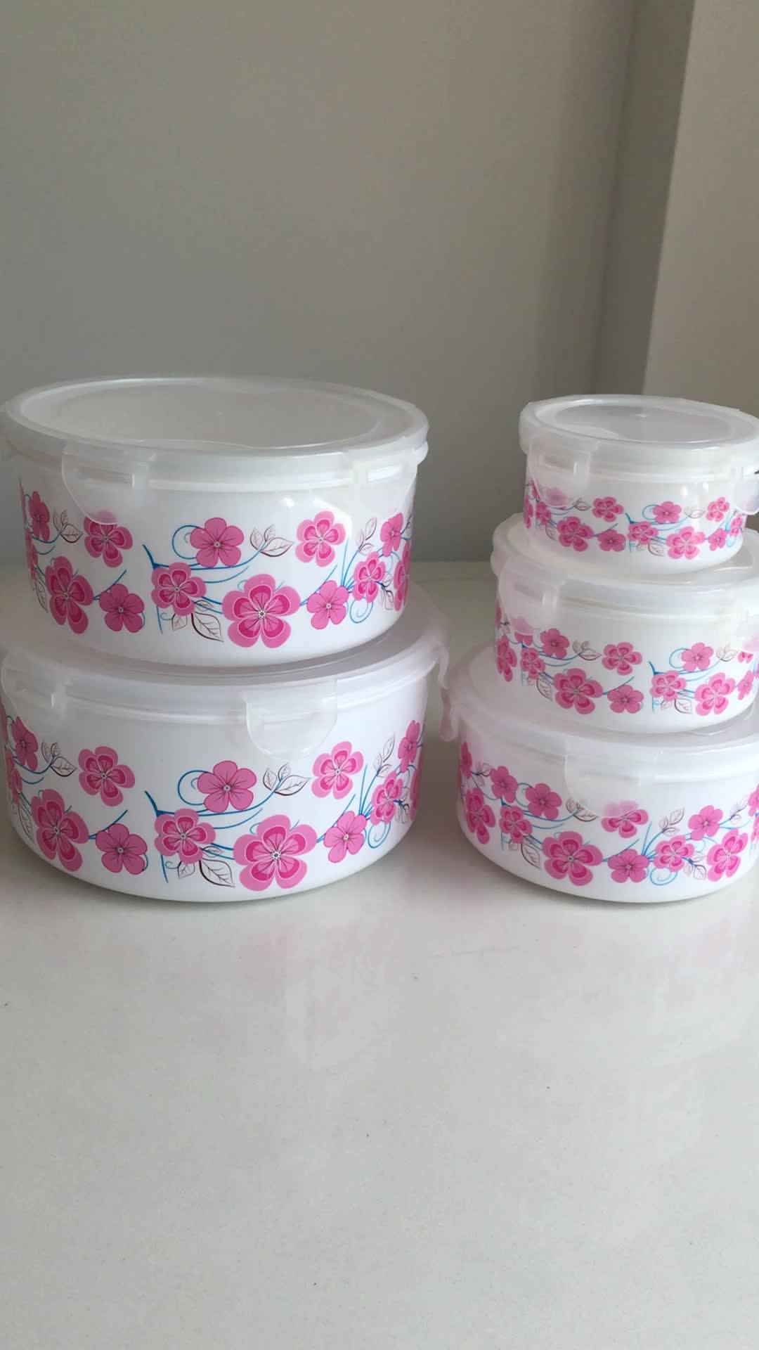 5cs Set Round Flower Print Plastic Food Storage Container - Buy Flower ...
