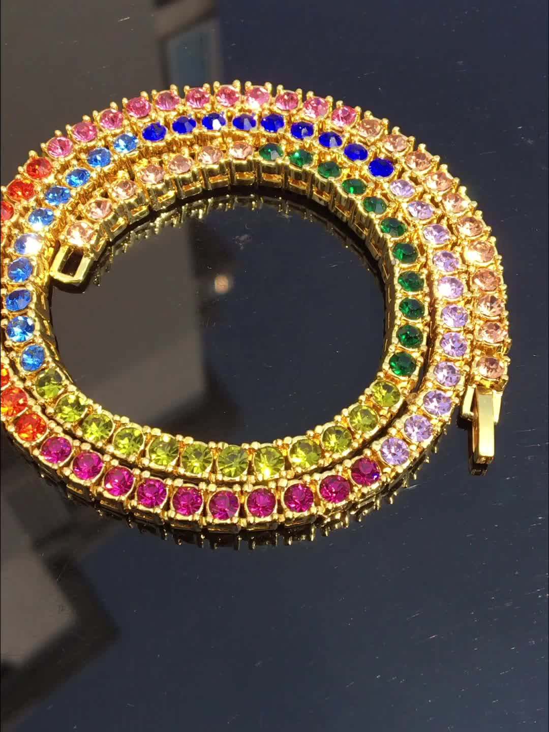 Wholesale Mens Diamond Tennis Chain Rainbow Colored Rhinestone Choker ...