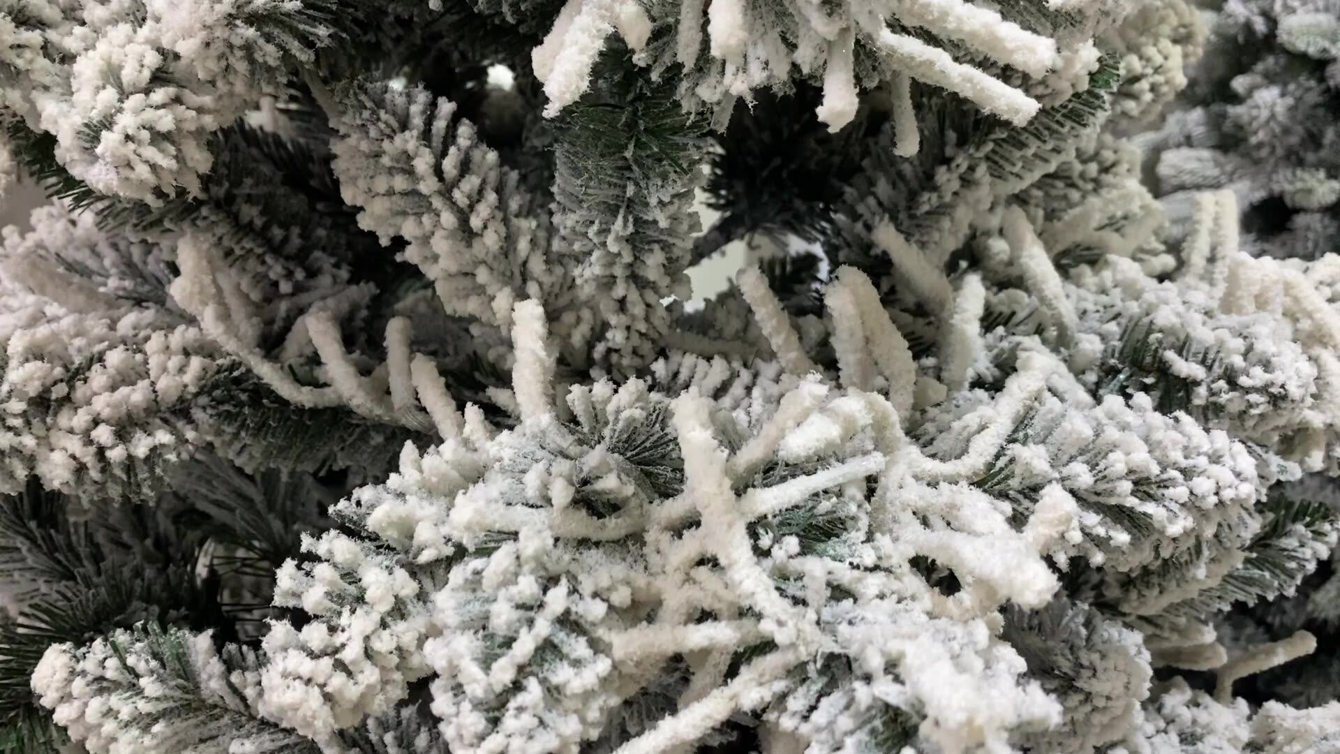 7.5ft Pre-lit Mixed Flocked Christmas Tree Mixed Pe Pvc With Metal ...