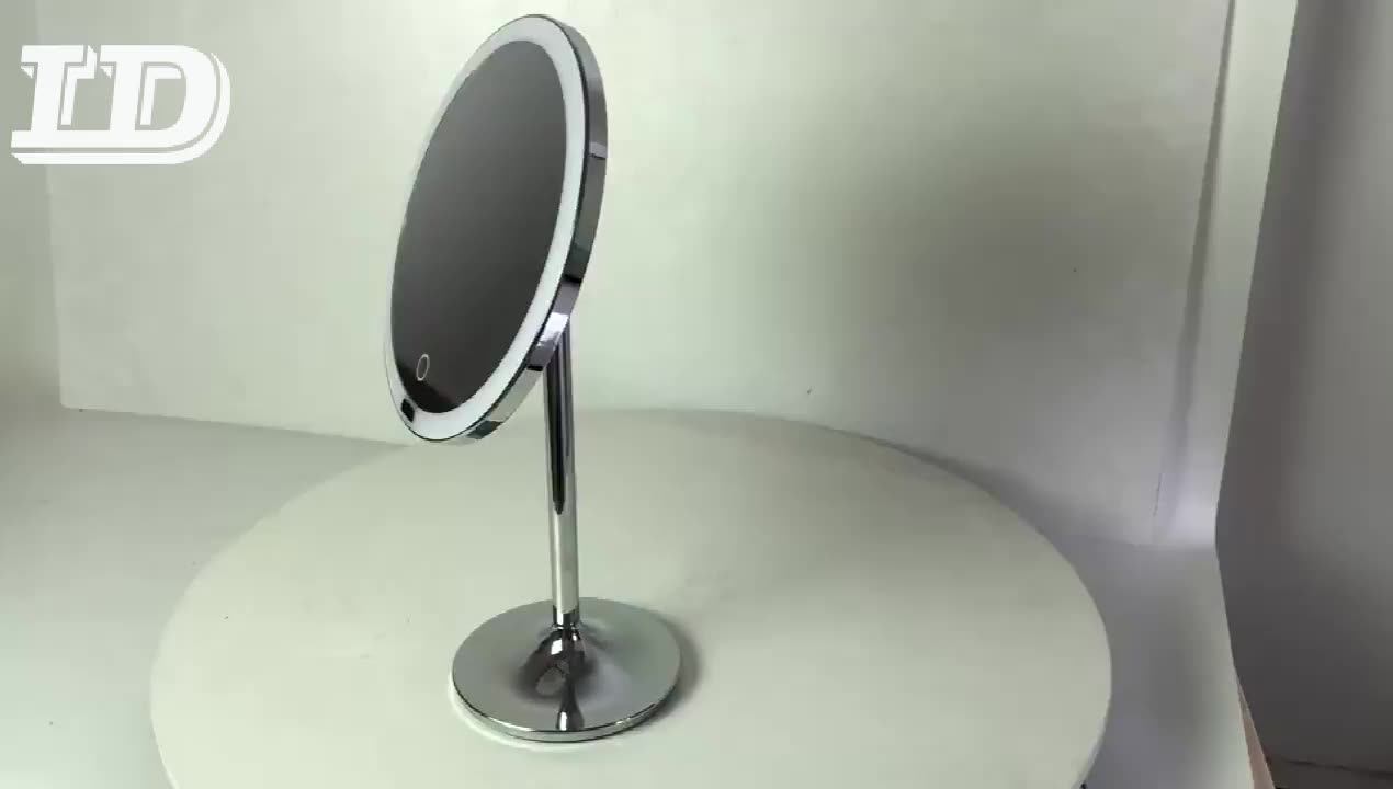 Custom Desktop Makeup Single Led Mirror With Light And Fan Smart Touch ...