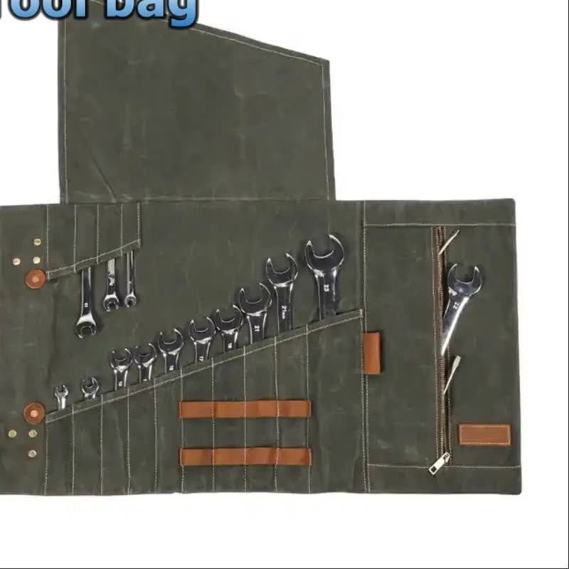 Heavy Duty Waxed Canvas Motorcycle Tool Roll Bag Small Tool Bag Wrench ...