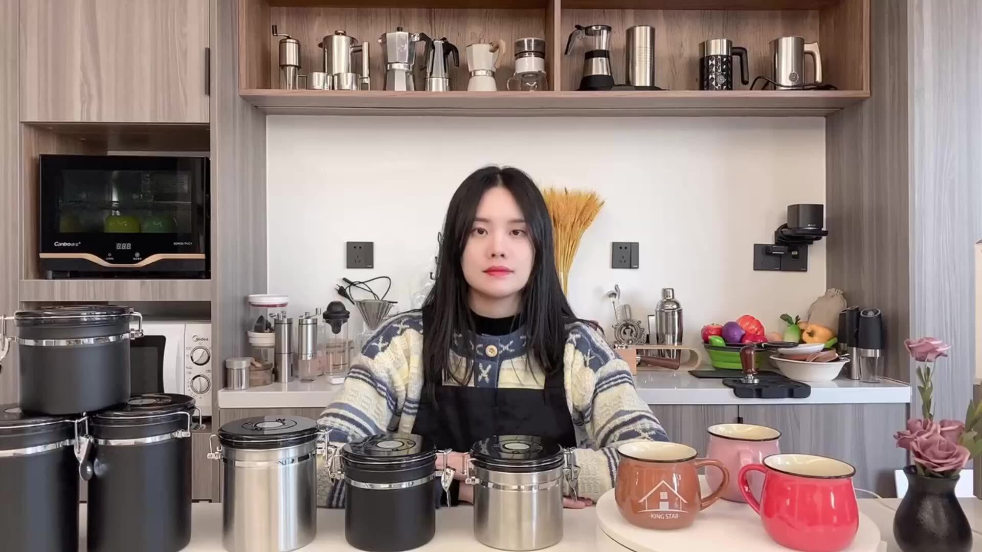 Vacuum Coffee Bean Container Coffee Canister Stainless Steel Kitchen ...