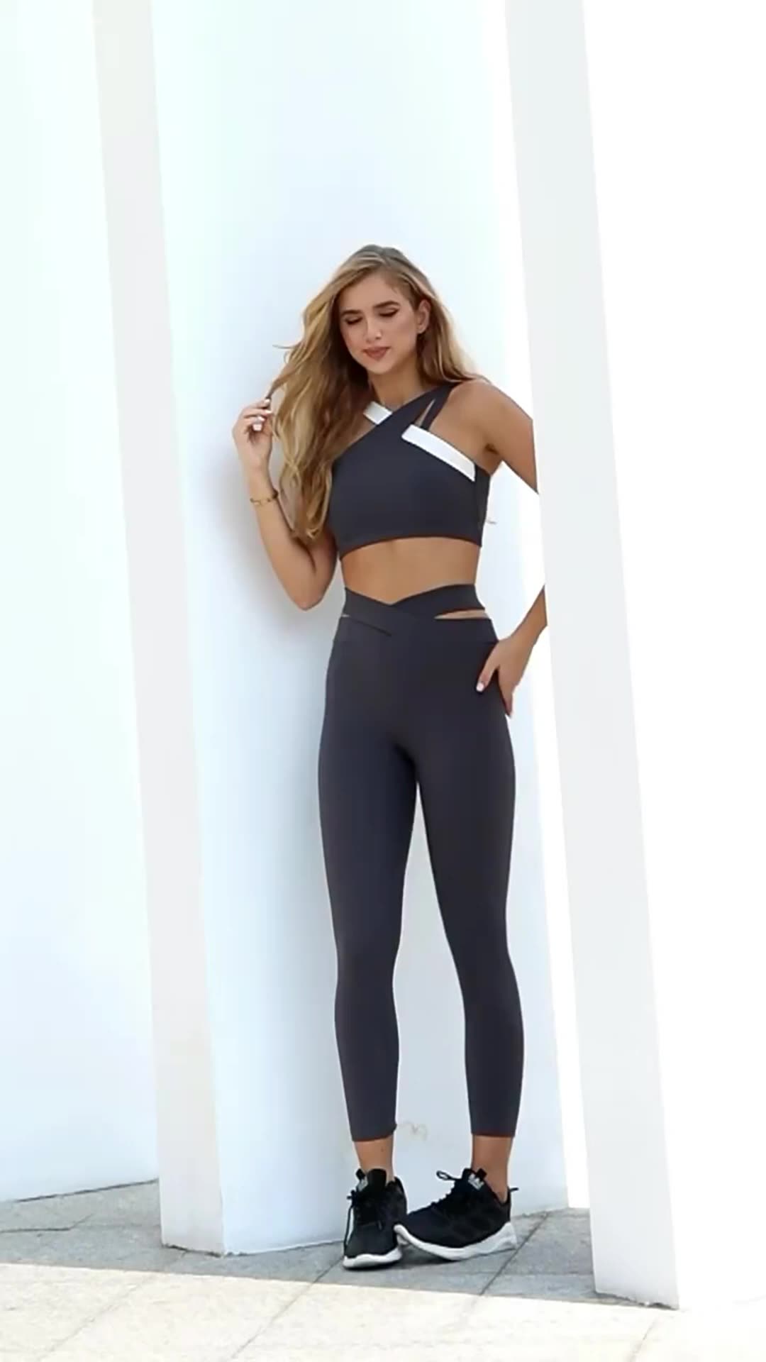 New Arrival Hot Sale Women Seamless Rib Gym Sports Wear Sets Fitness Contrast Color Sexy
