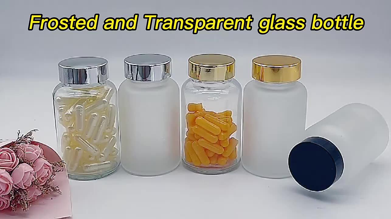 Wide Mouth 100cc Clear Frosted Pill Supplement Capsule Glass Bottle ...