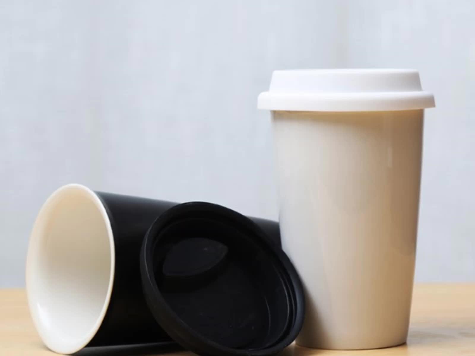 Custom Double Wall Ceramic Coffee Mug With Silicone Lid,Ceramic Double ...