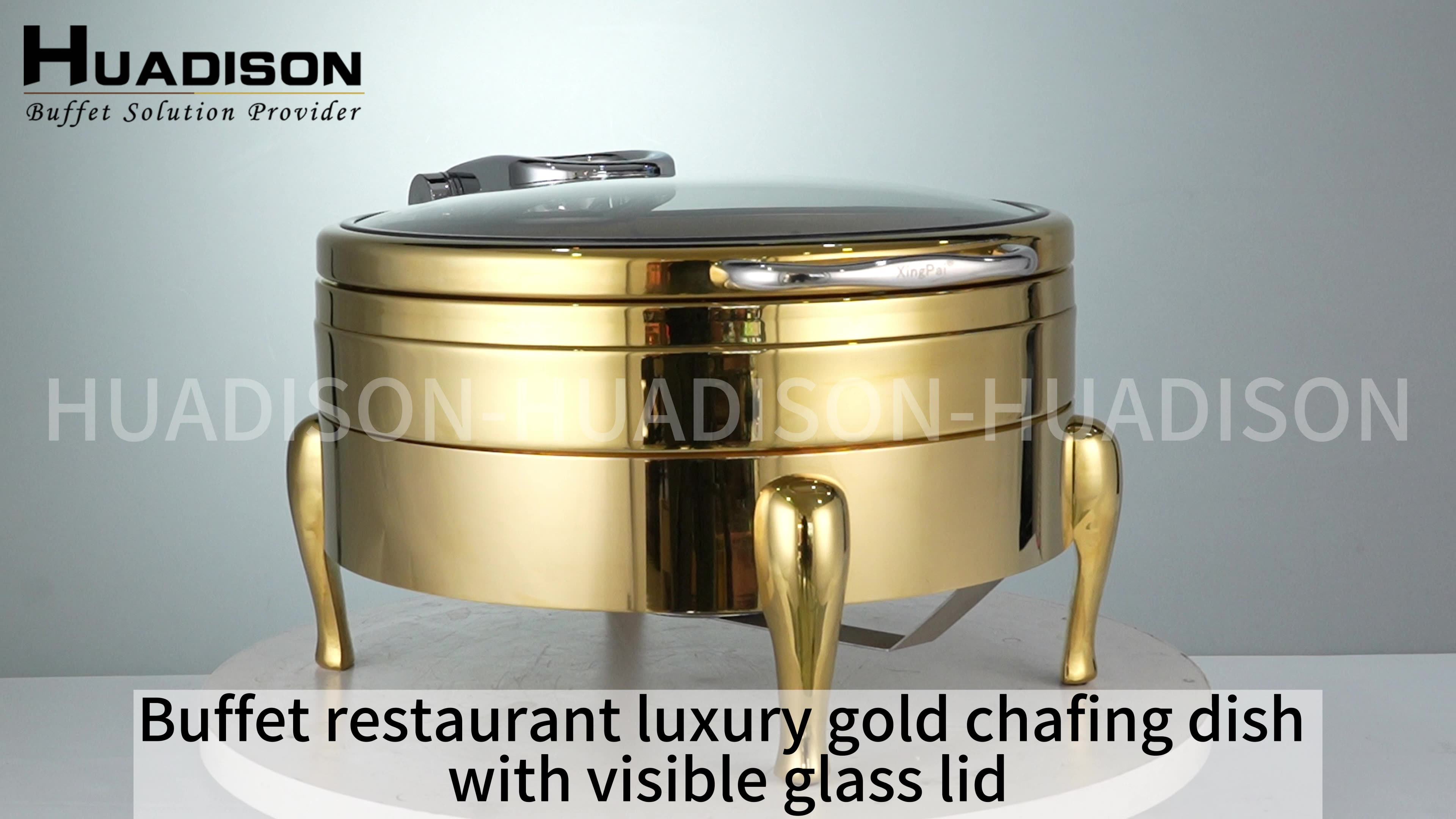 Huadison Gold Chafing Dish Buffet Set 304 Stainless Steel Chaffing Dishes Luxury Round Chafing ...