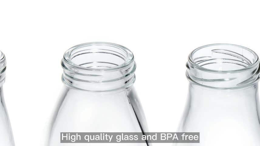 250ml- 1l Clear Glass Juice Bottle Glass Milk Bottle With Metal Lid ...