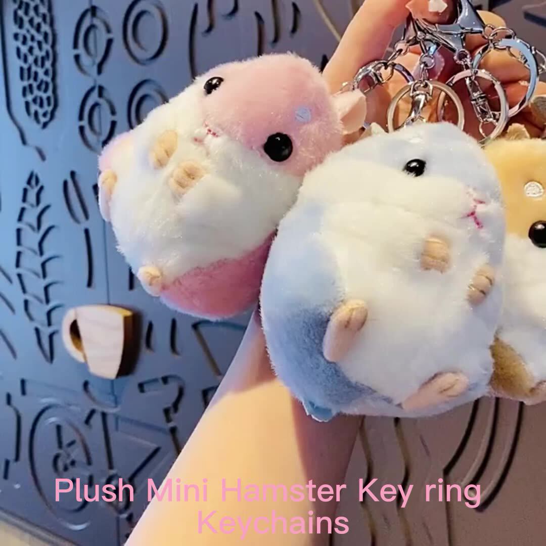 Plush Mini Hamster Key Rings Key Chains Pom Pom Fluffy Stuffed Animals ...