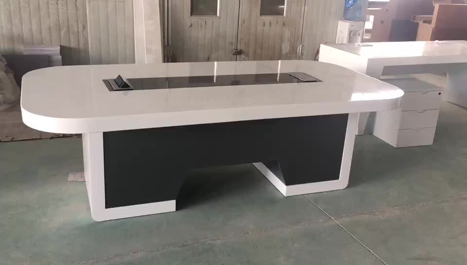 Modern Meeting Room Rectangular Conference Table Solid Surface White ...