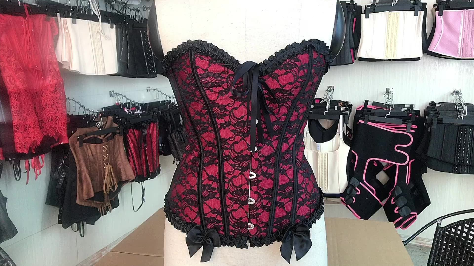 Fashion Bow-knot 12 Plastic Boned Push Up Bra Bustier Red Black Blue ...