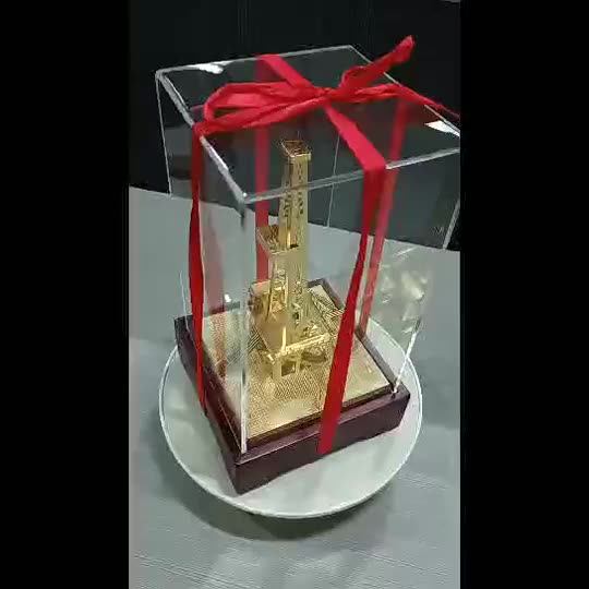 Derrick Oil Well Rig Brass Sculpture W Wood Base Desk Model Oilfield ...