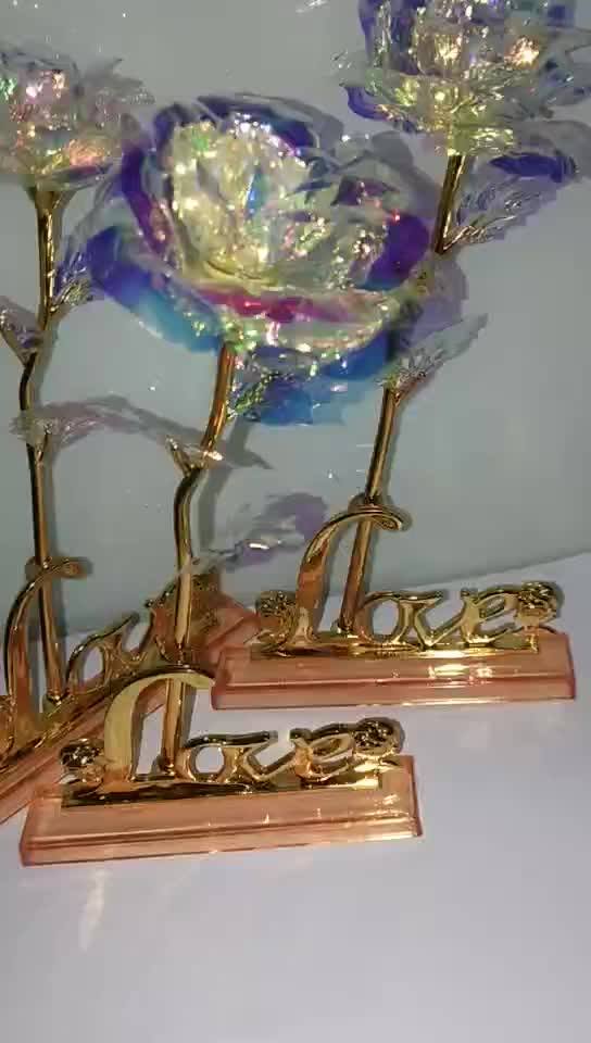 Rainbow Galaxy Rose Flower Artificial Crystal Rose Starry Sky 24 K Gold ...