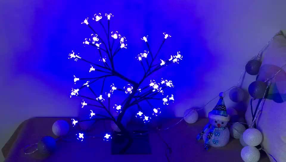2ft Blue Led Artificial Cherry Blossom Sakura Tree Light Table Lamp ...