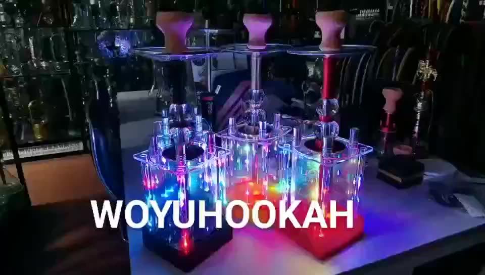 Multi Hose Smoking 4 Pipes Shisha Pot Square Box Led Acrylic Hookah ...