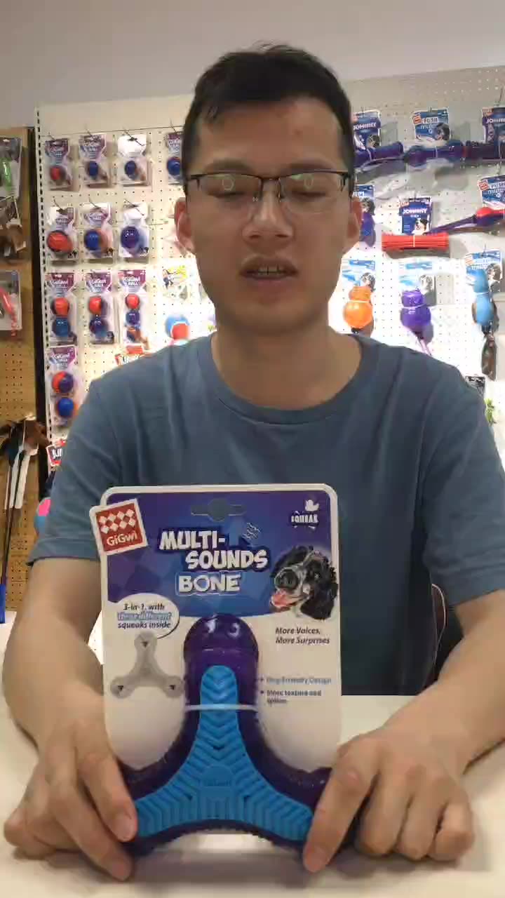 2022 Gigwi Pet Manufacturers Chew Toys Dog Toy Bone Three Squeaks Tpr Bone Textures Spikes Pet ...