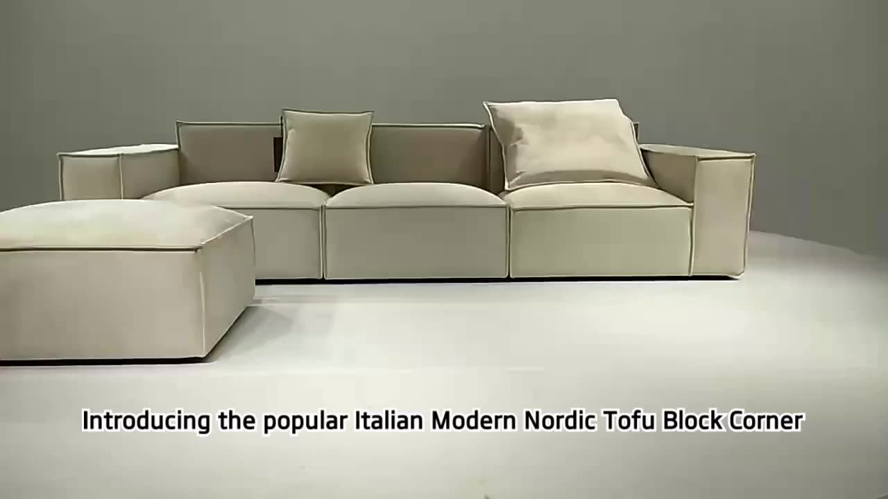 Italian Modern Nordic Tofu Block Corner Sofa Removable And Washable Fabric Set For Living Room ...