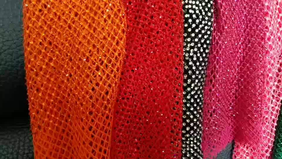 S155 High Quality Design Rhinestones Fabric Mesh Elastic Stretch Hotfix ...