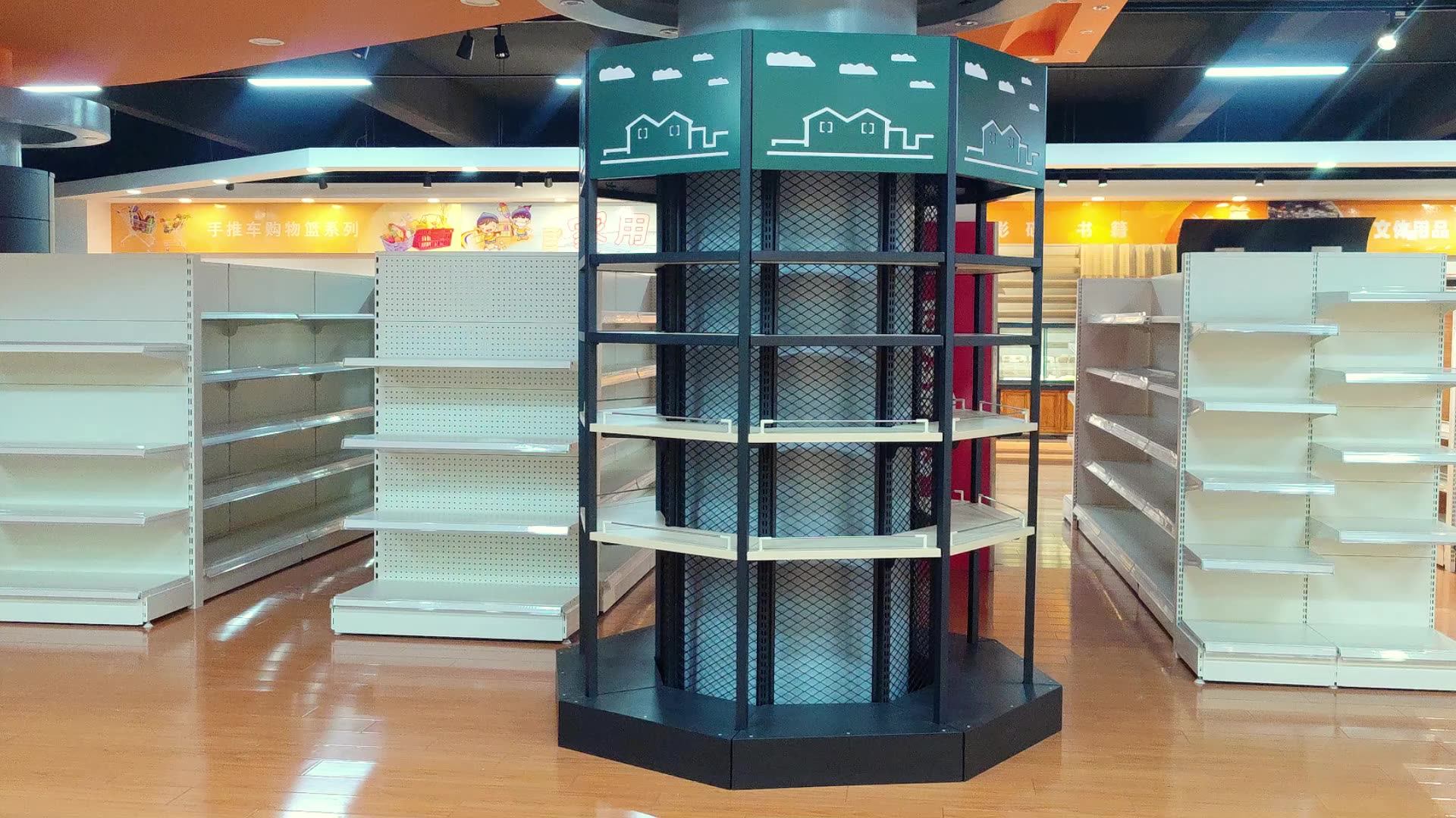 Customized Round Display Stand Supermarket Gondola Shelves Metallic ...