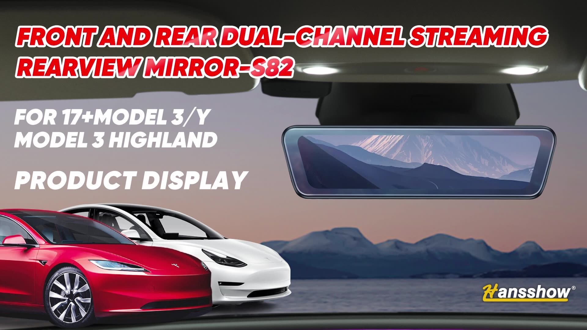 Hansshow Model 3 Y Dash Cam Wide Angle Rear View Mirror 1080p 8.2 Inch ...