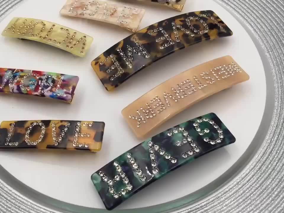 Tortoise Shell Rhinestone Barrettes Hair Clips With Crystal Words For ...