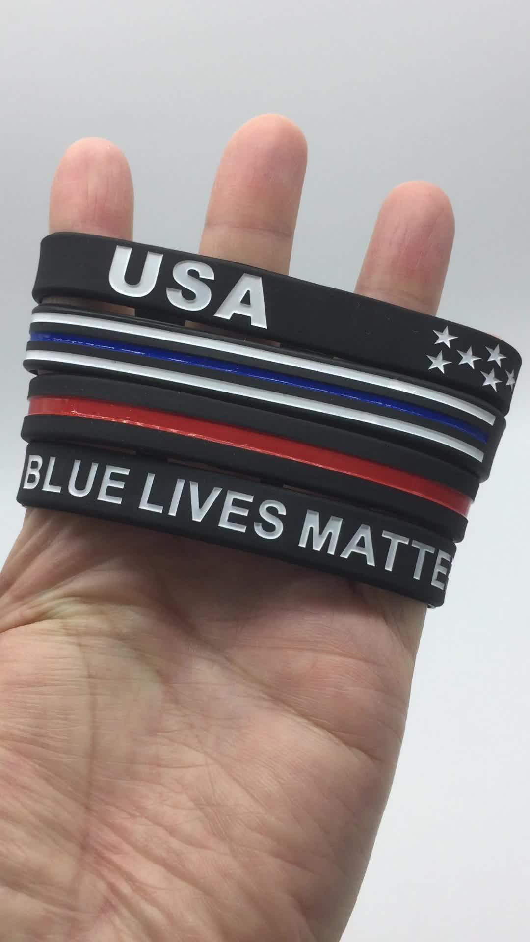 100% Supplier Blue Lives Matter Armband Thin Blue Line Rubber Wristband ...