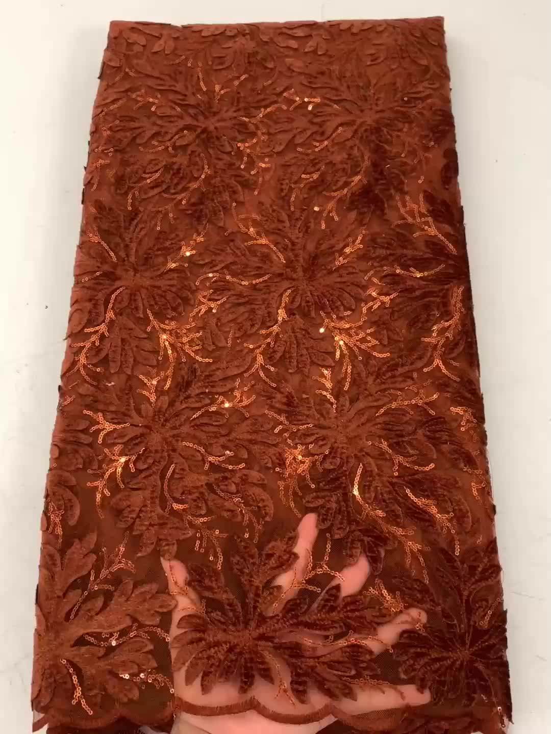 Adorable Nigerian Burnt Orange Mesh Net Lace Fabric With Velvet French ...